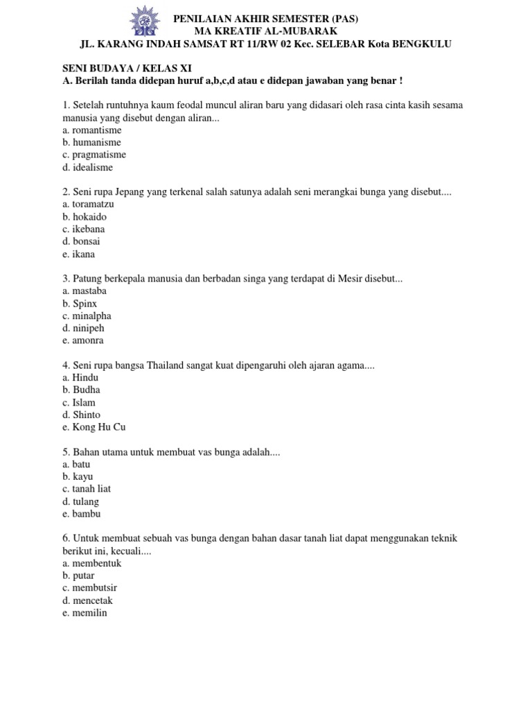 Soal Uas SBK Klas 11 | PDF