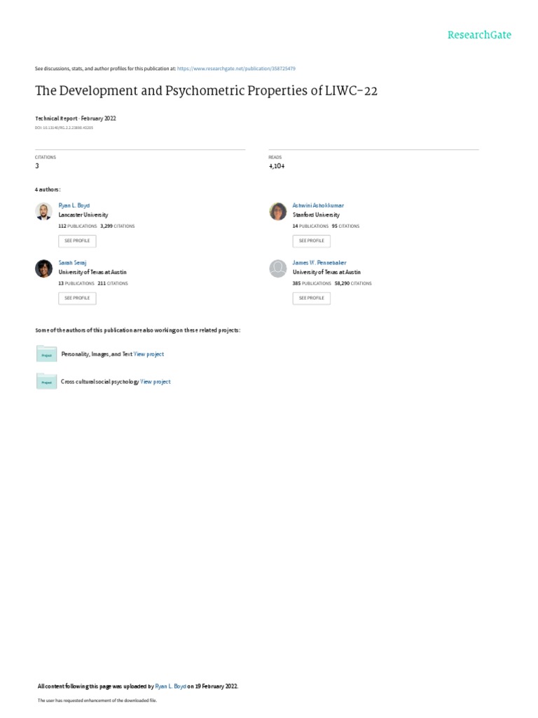 LIWC 22manual DevelopmentandPsychometrics - DRS | PDF | Command Line Interface | Microsoft Excel