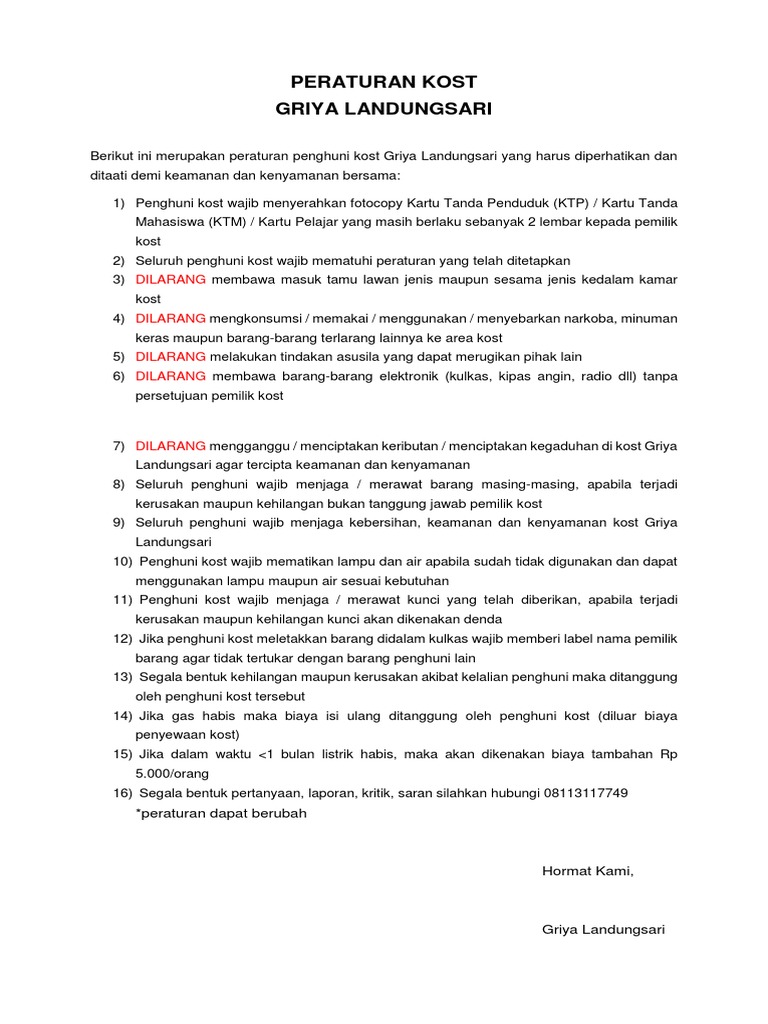 Peraturan Kost | PDF | Griya & Taman