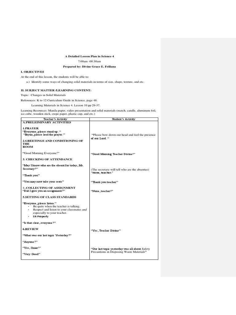 Detailed Lesson Plan in Science 4 | PDF | Solid | Wire