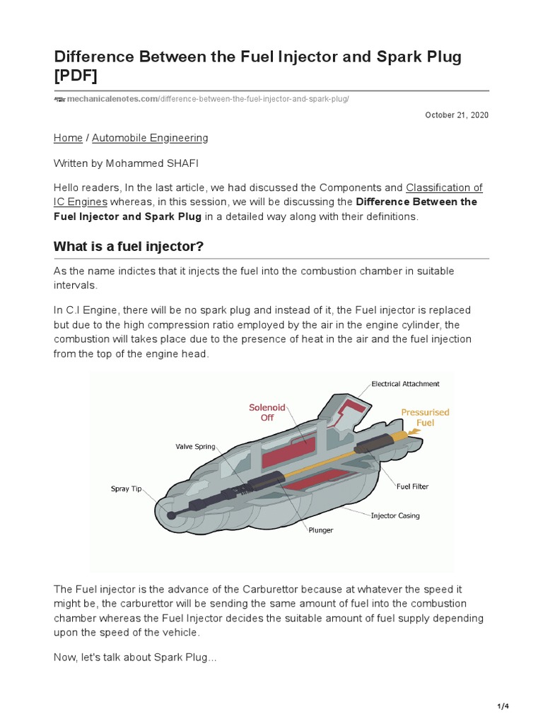 Difference Between The Fuel Injector and Spark Plug PDF | Download Free ...