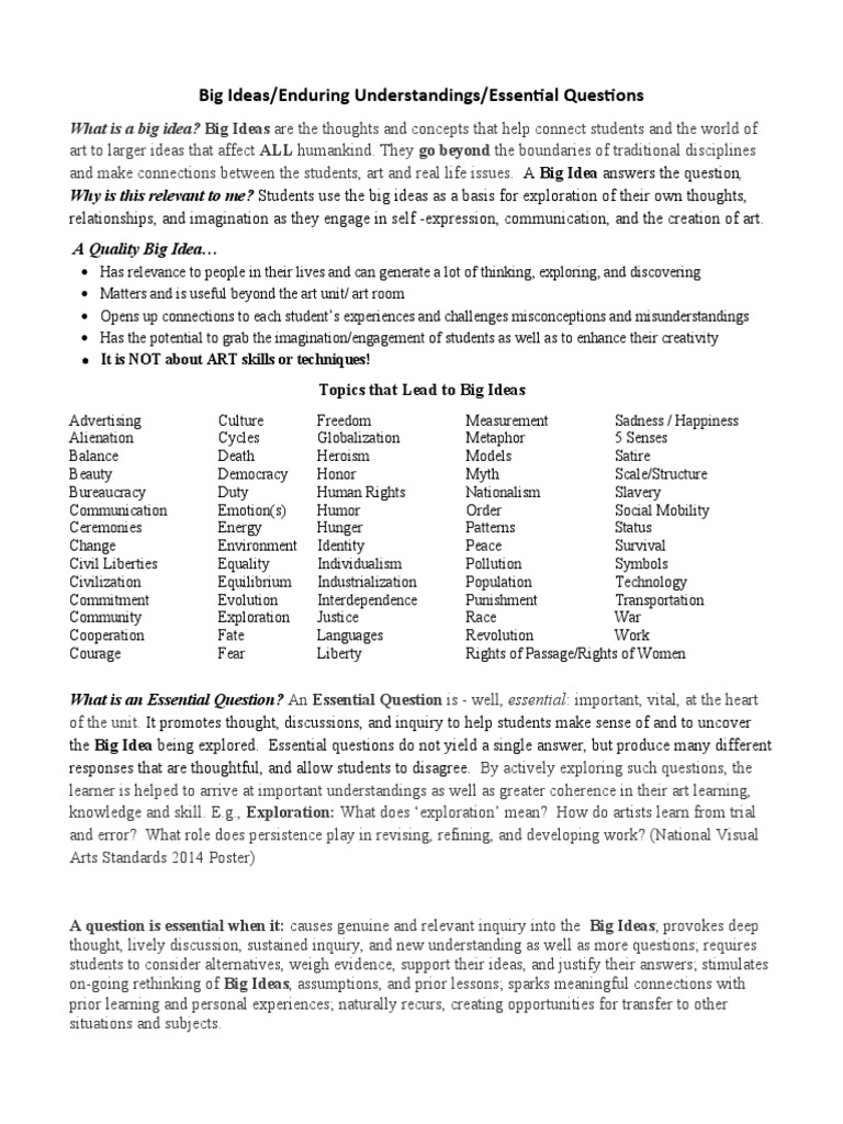 Big Ideas and Essential Questions 436 | PDF | Learning | Thought