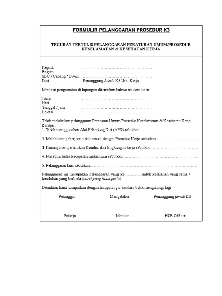 Form Pelanggaran K3-1 | PDF