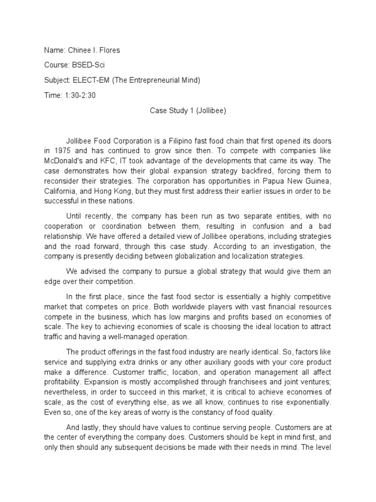 Case Study 1 (Jollibee) | PDF | Brand | Fast Food Restaurants