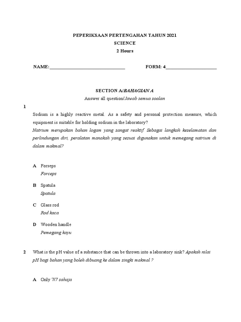 Form 4 PPT Paper 1 2021 | PDF