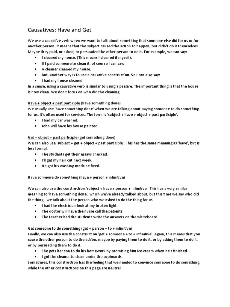Causative Verbs: Have and Get Explained | PDF | Verb | Linguistics
