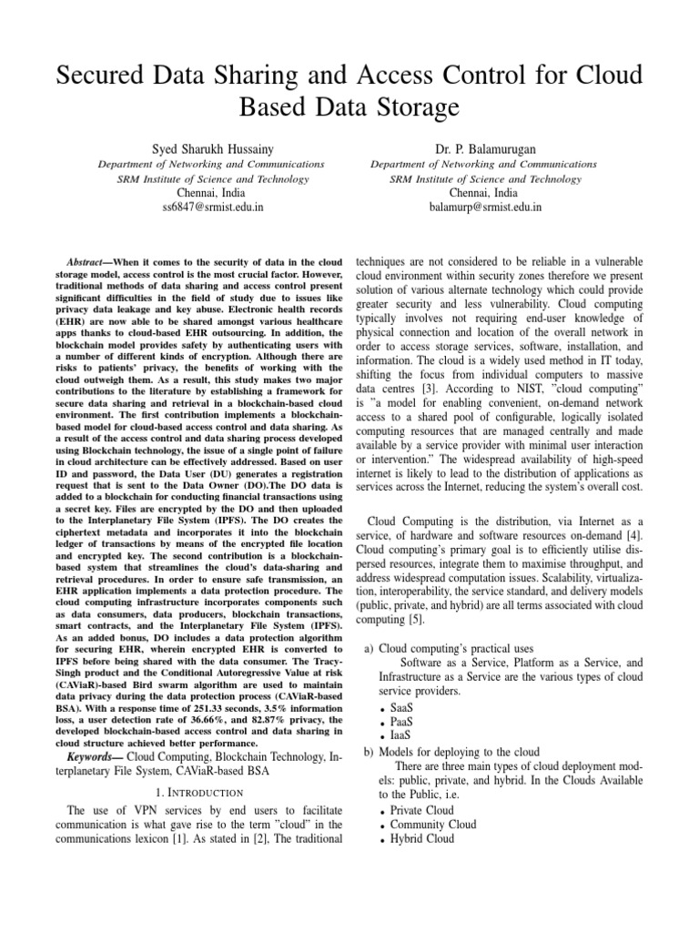 Secured Data Sharing and Access Control For Cloud Based Data Storage ...