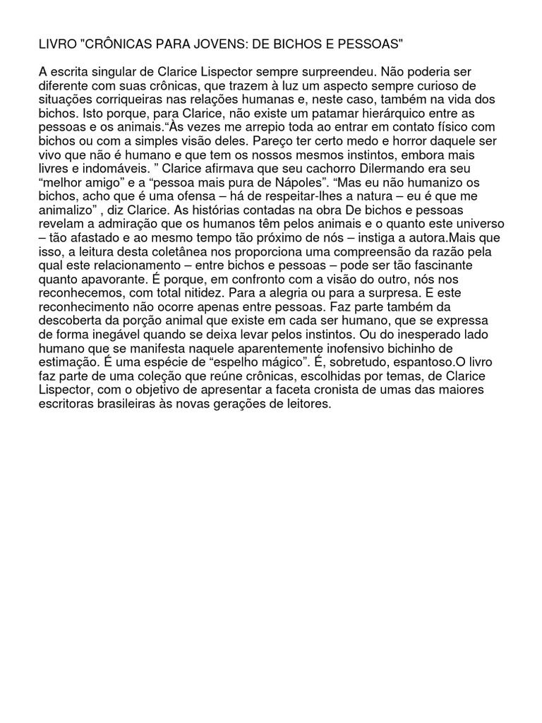 Livro - Crônicas para Jovens - de Bichos e Pessoas | PDF