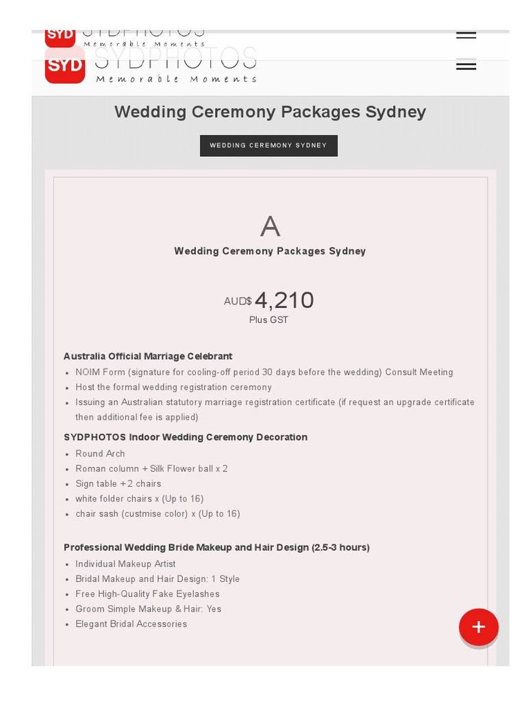 Sydney Wedding Ceremony Packages | PDF | Wedding | Bride