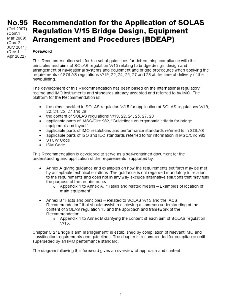 Recommendation for the Application of SOLAS Regulations Regarding ...