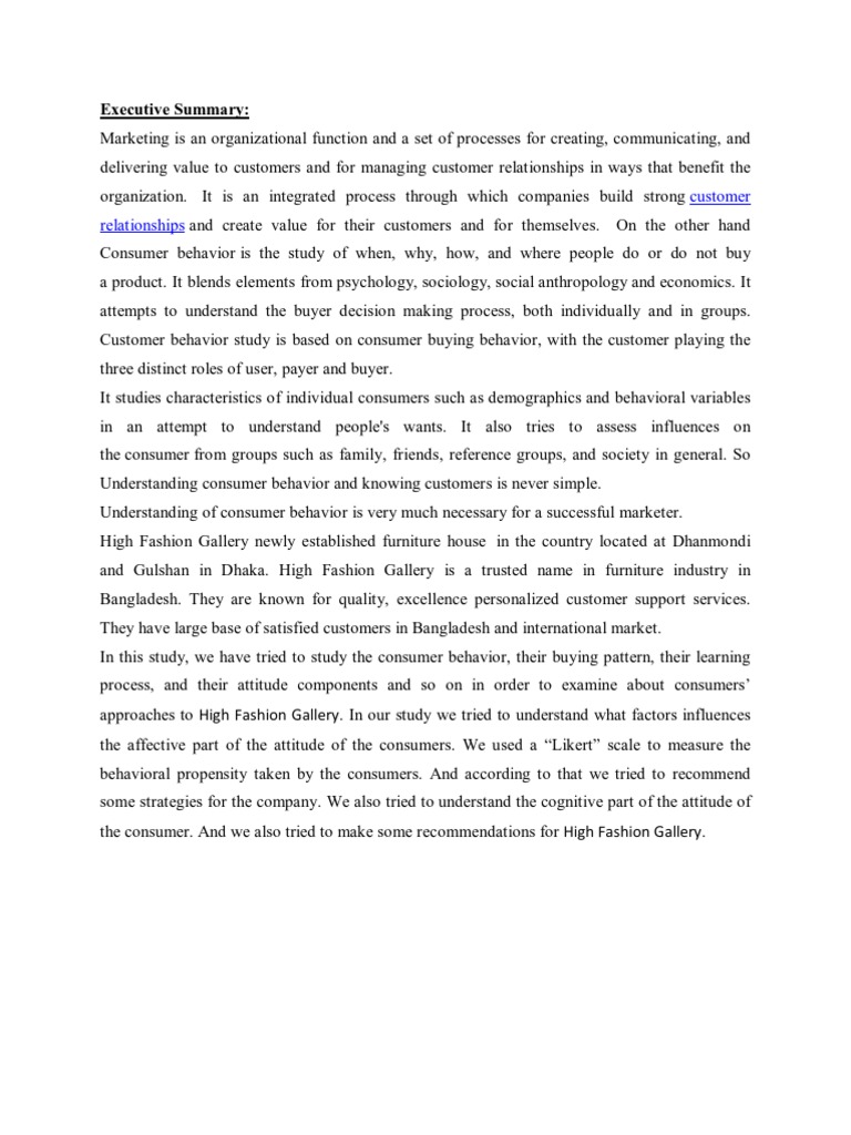 Executive Summary | PDF | Consumer Behaviour | Survey Methodology