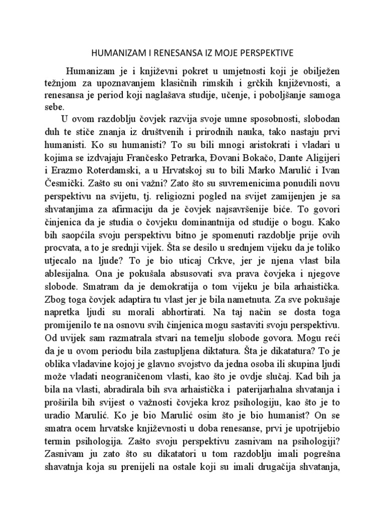 Humanizam I Renesansa Iz Moje Perspektive | PDF
