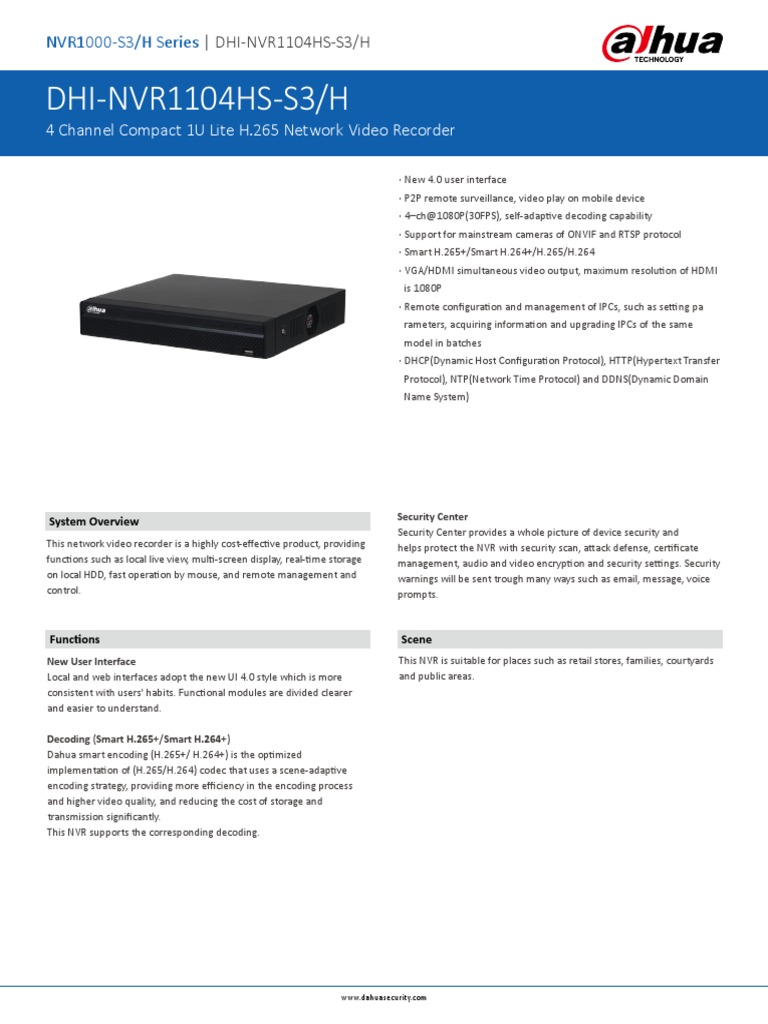 DHI NVR1104HS S3H - Datasheet | PDF | Hdmi | Video