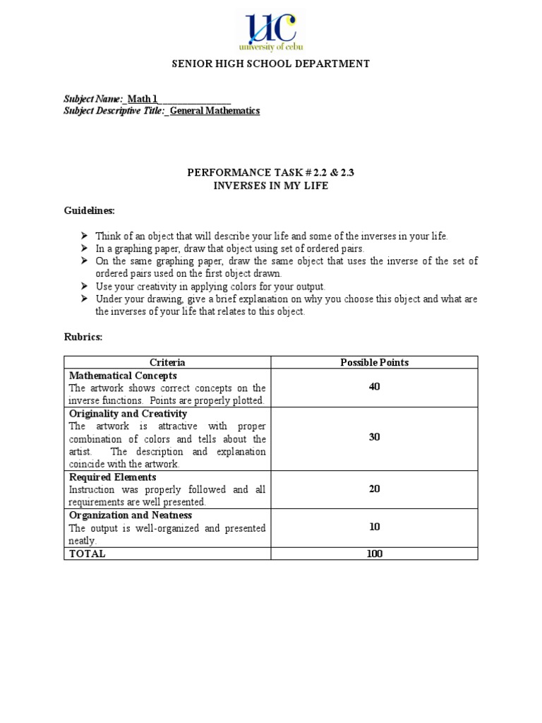 Math 1 Performance Task 2.2 2.3 | PDF