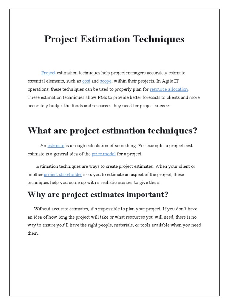 Project Estimation Techniques | PDF | Top Down And Bottom Up Design ... Project Estimation Techniques | PDF | Top Down And Bottom Up Design ...