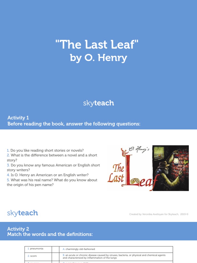 The Last Leaf by O.Henry Worksheet | PDF