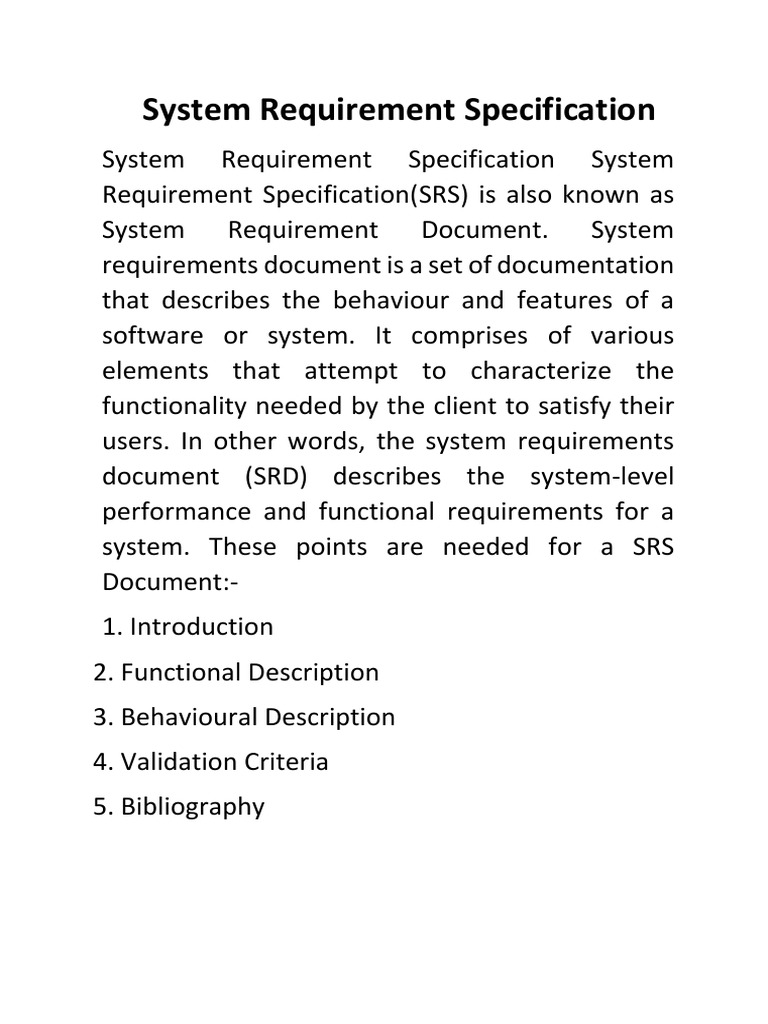System Requirement Specification | PDF | Specification (Technical ...