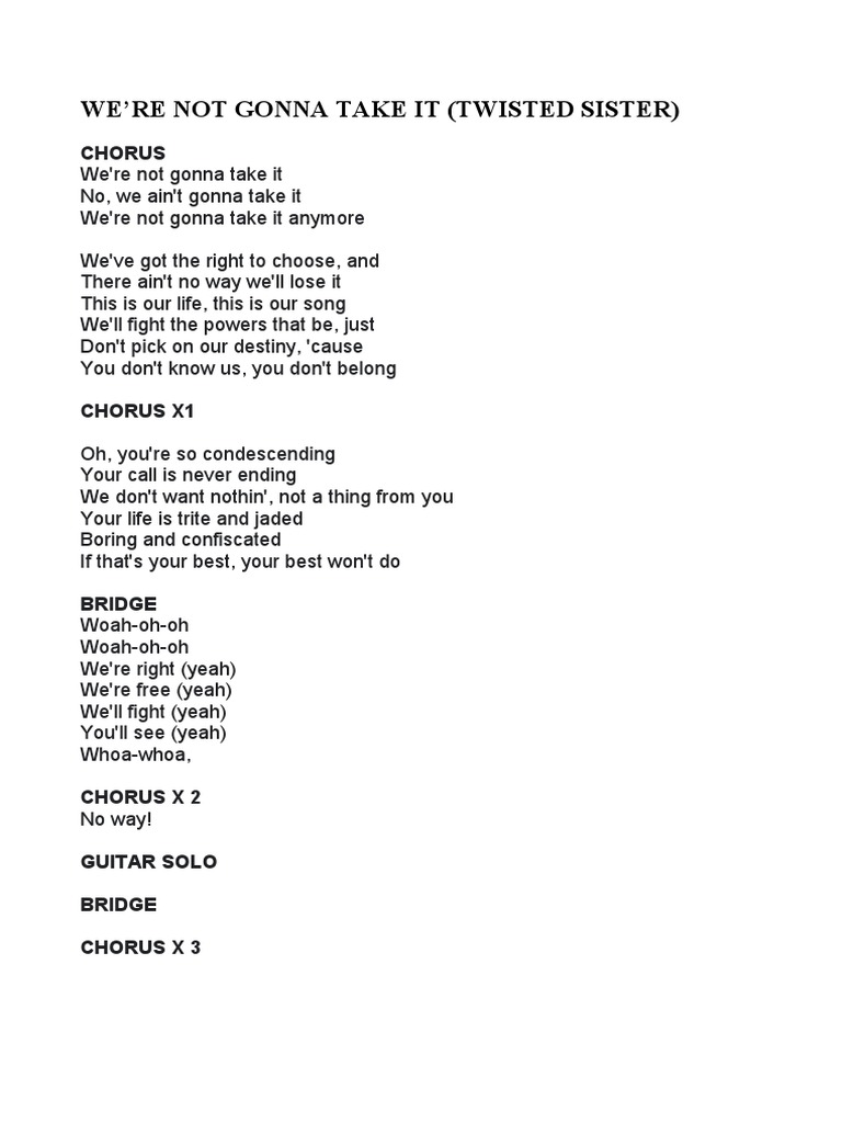 Were Not Gonna Take It | PDF