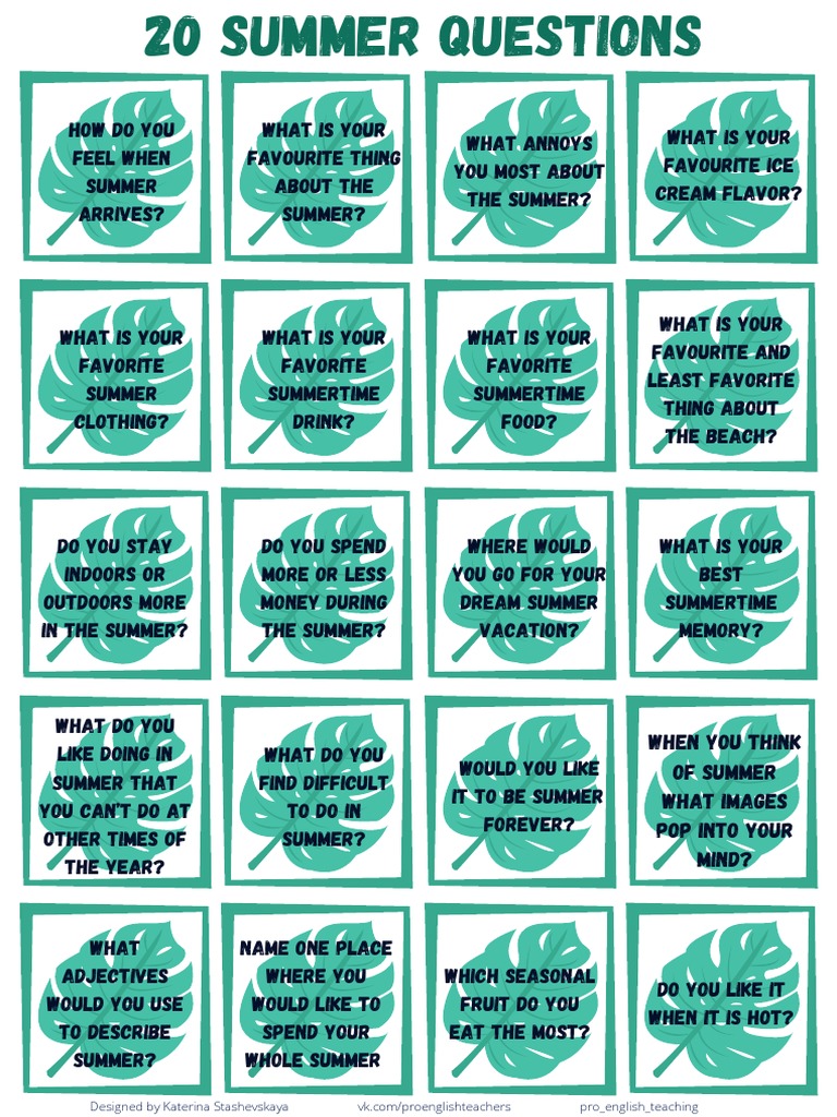 20 Summer Questions by Katerina Stashevskaya | PDF