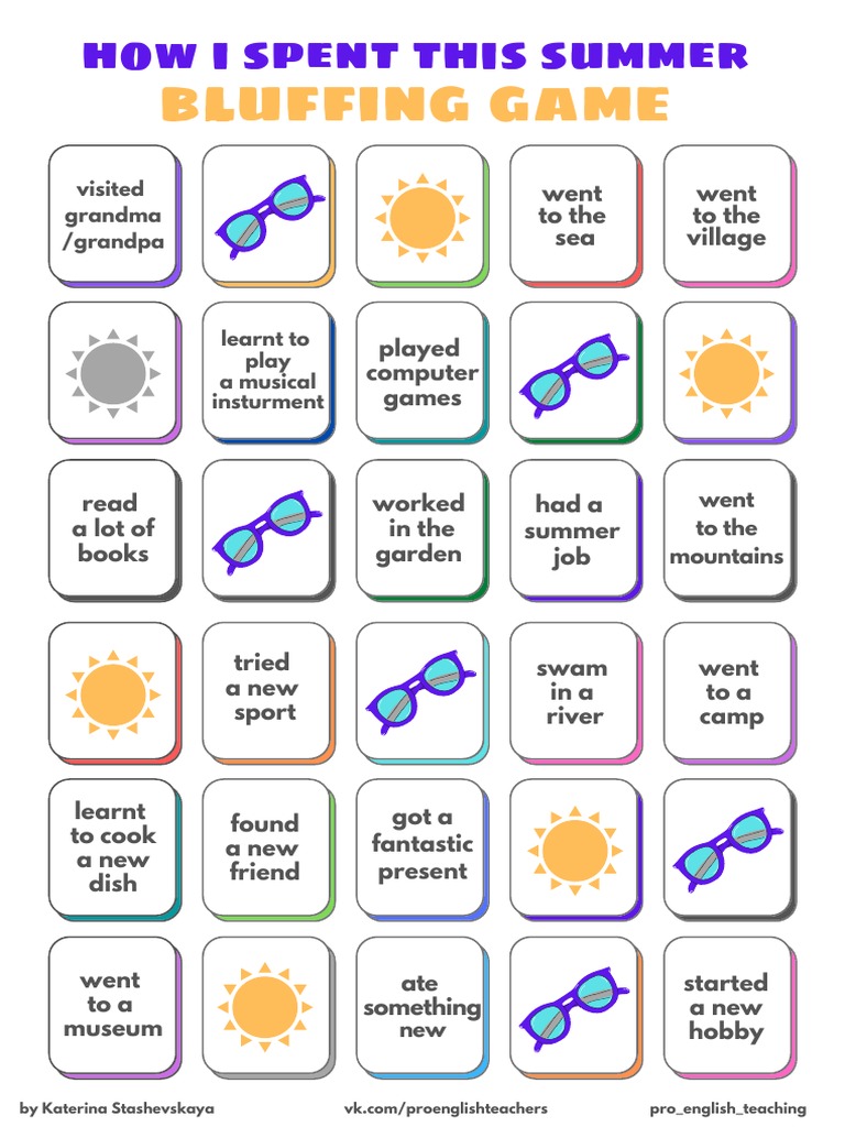 HOW I SPENT MY SUMMER BLUFFING GAME Colour by Katerina Stashevskaya | PDF