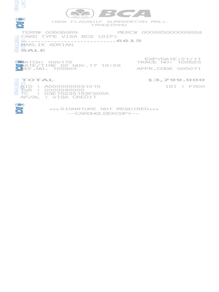 Bca Visa Card New Flagship Summarecon | PDF