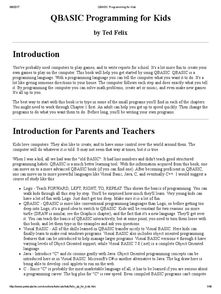 QBASIC Programming For Kids | PDF | Cursor (User Interface) | Computer ...