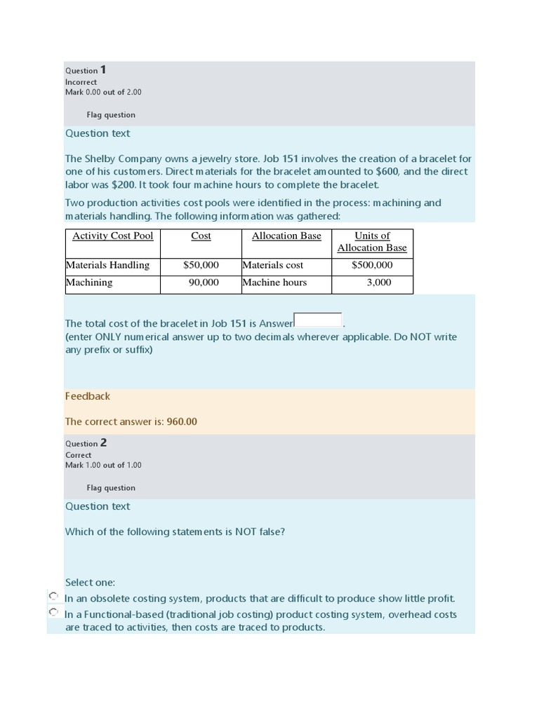 ADM Quiz 2 Job Costing and Overhead Allocation | PDF | Cost | Business Process