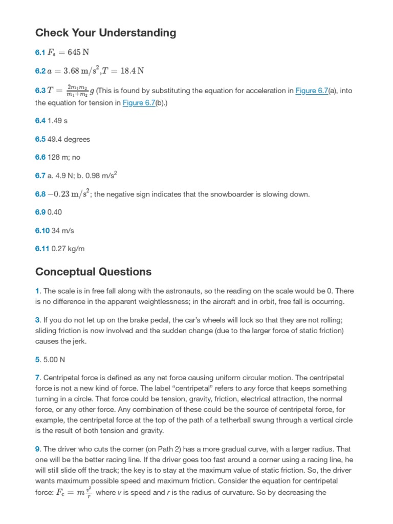 Answer Key Chapter 6 | PDF | Force | Friction