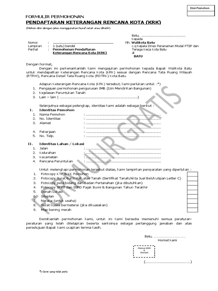 Pendaftaran Keterangan Rencana Kota KRK | PDF