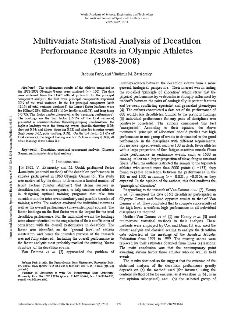 Multivariate Statistical Analysis of Decathlon Performance Results in ...