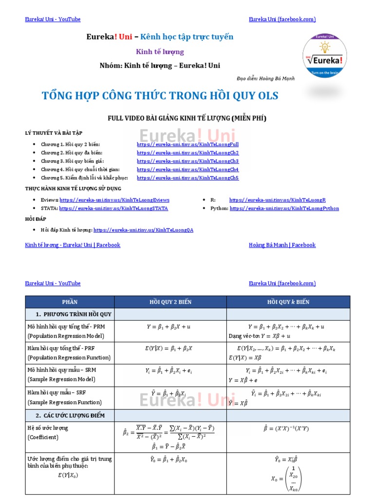 OLS - T NG H P Công TH C - Eureka Uni | PDF