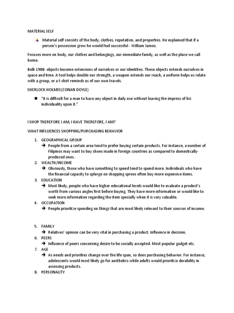 Material Self | PDF | Self Concept | Psychology