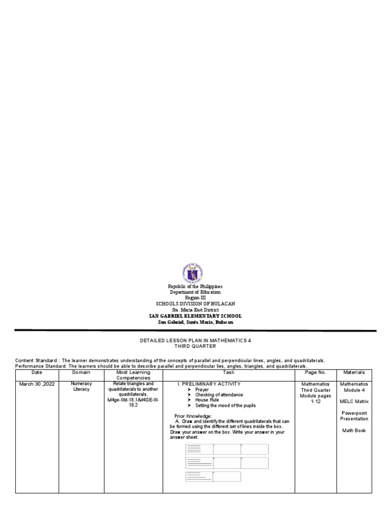 DLP in MATHEMATICS COT SY 2021-2022 (REAL) | PDF | Triangle | Rectangle
