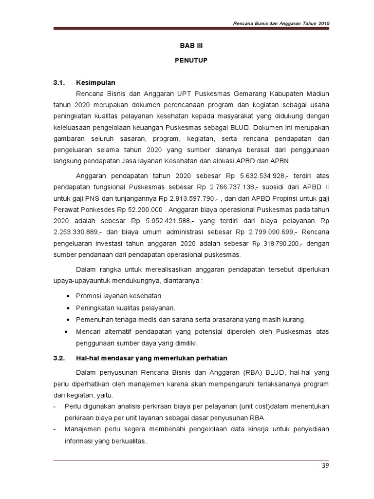 Contoh RBA Puskesmas 2020 Madiun | PDF | Pengelolaan Keuangan & Uang