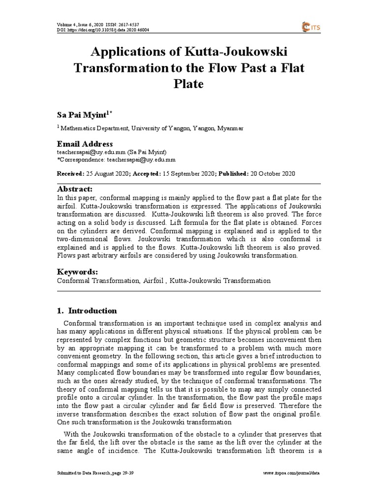 Applications of Kutta-Joukowski Transformation To The Flow Past A Flat ...