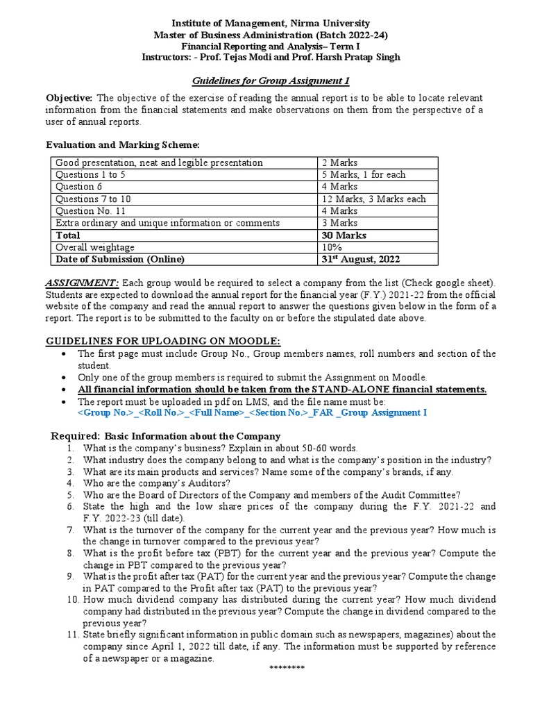 FRA - Group Assignment I - Guidelines 2022 | PDF | Dividend | Financial Statement
