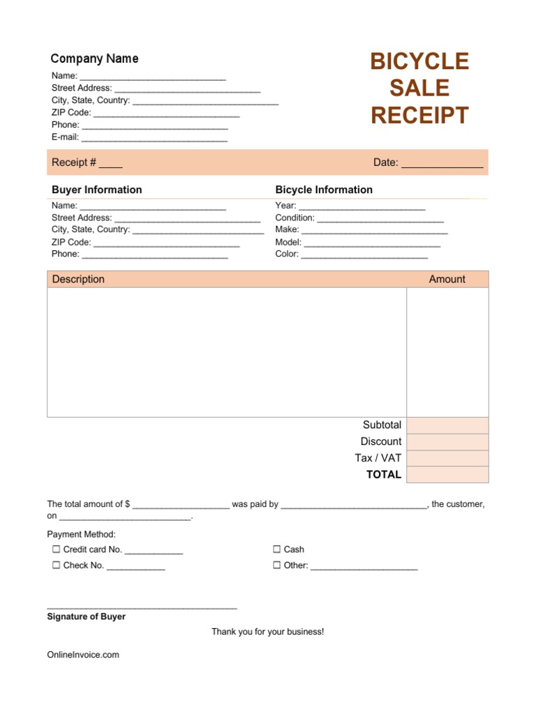 Bike Sale Receipt Template | PDF | Business | Law