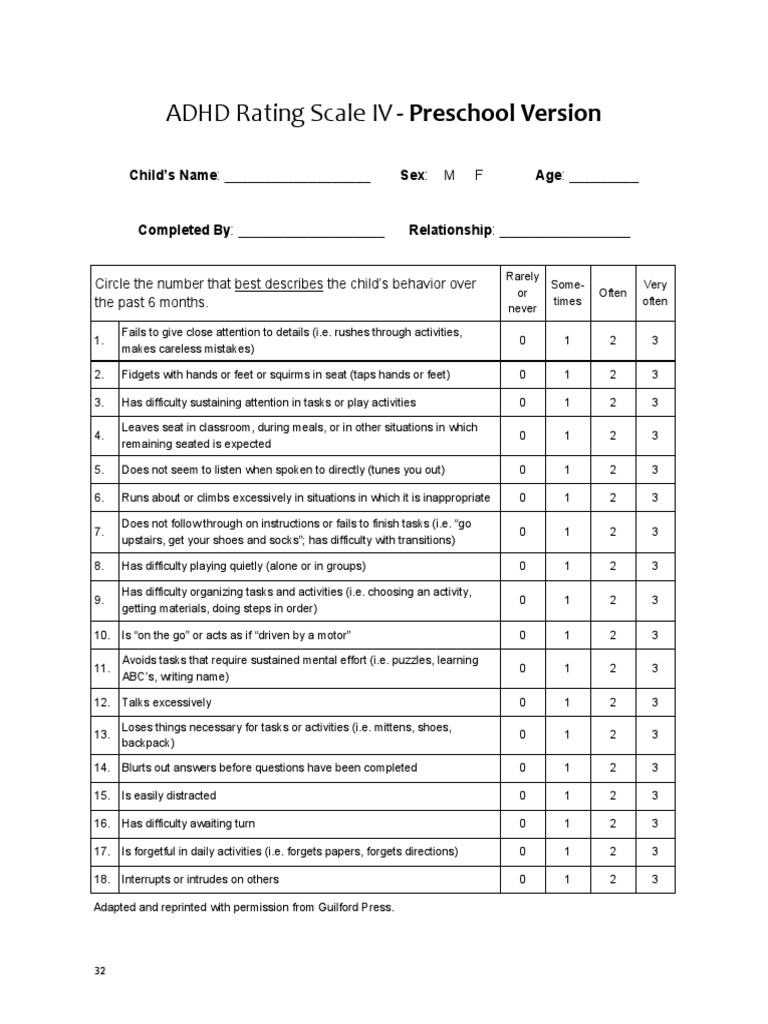 Preschool ADHD Questionnaire | PDF | Attention Deficit Hyperactivity ...