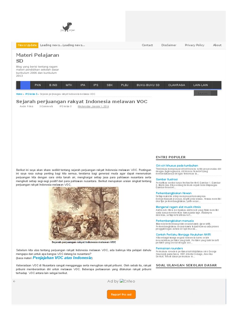 Sejarah Perjuangan Rakyat Indonesia Melawan VOC - Materi Pelajaran SD | PDF