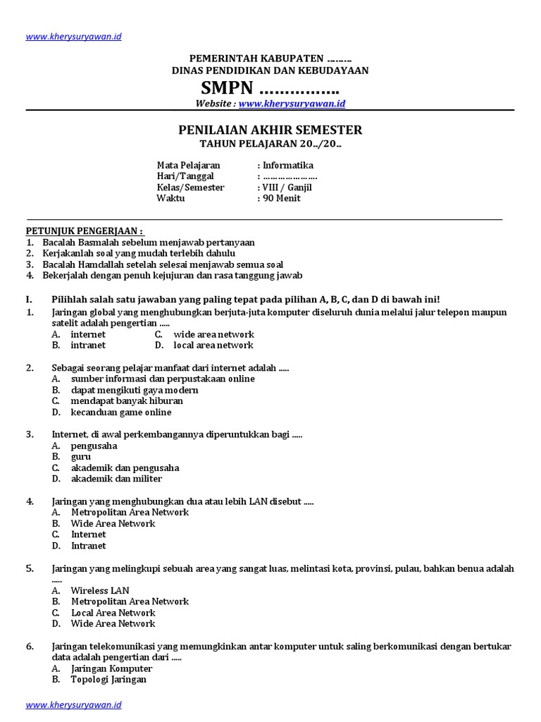 Soal PAS Informatika Kelas VIII | PDF