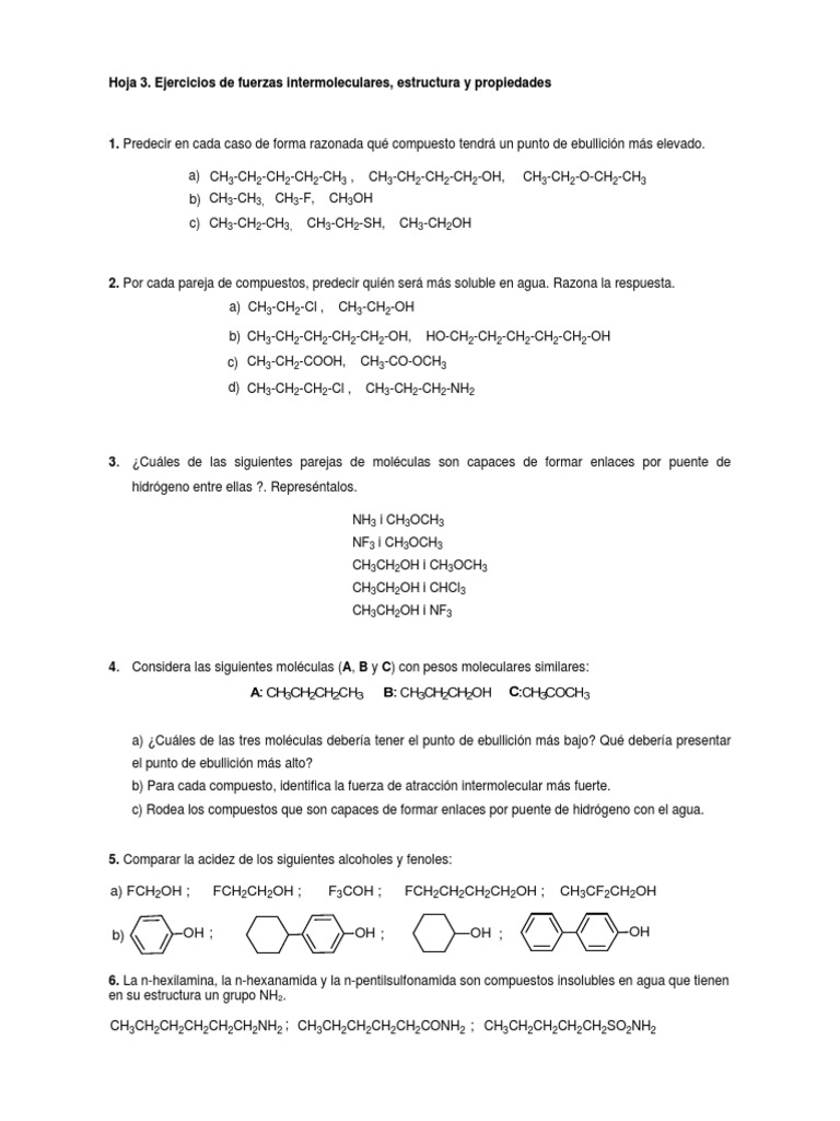 Hoja 3 - ESP | PDF | Fuerza intermolecular | Ácido