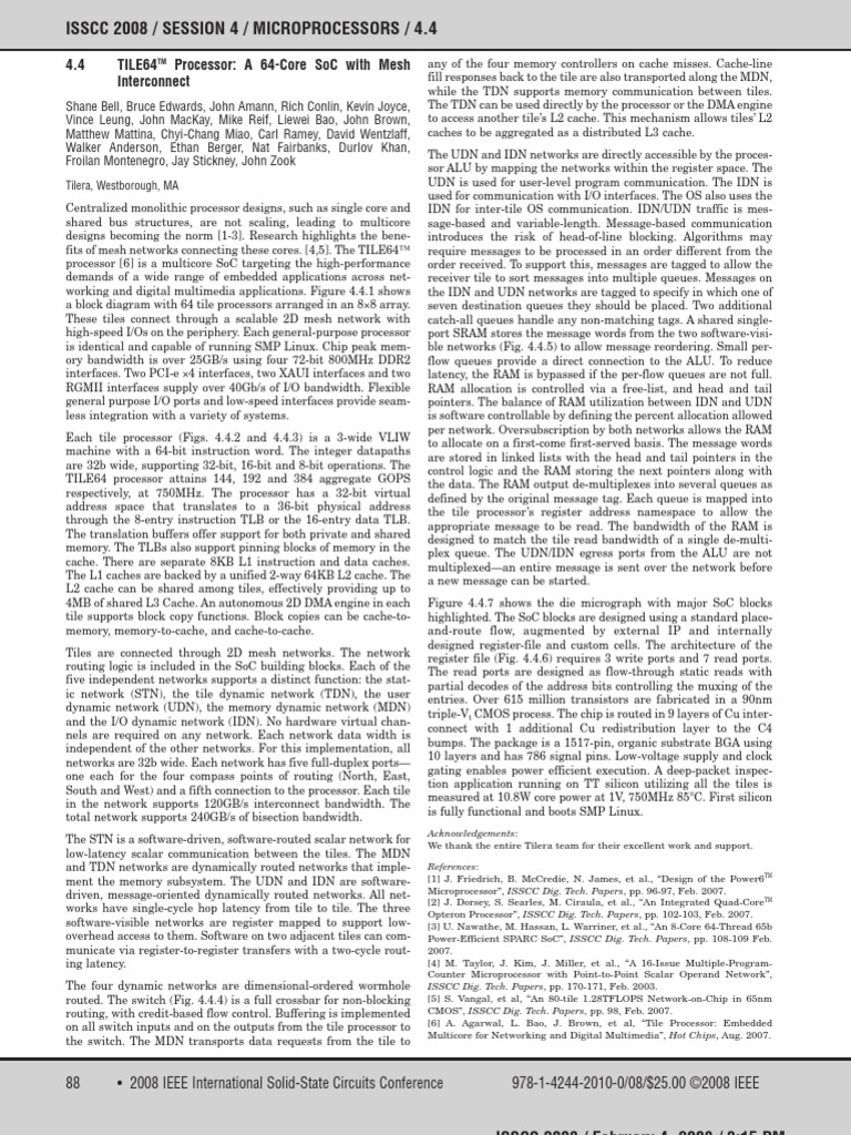 TILE64: 64-Core SoC Architecture Overview | PDF | Cpu Cache | Central ...