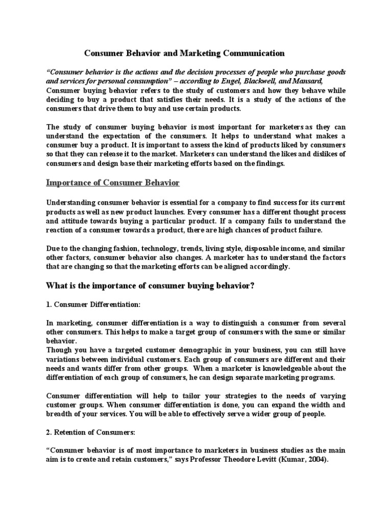 Consumer Behavior Marketing Communication | PDF | Marketing | Consumer Behaviour