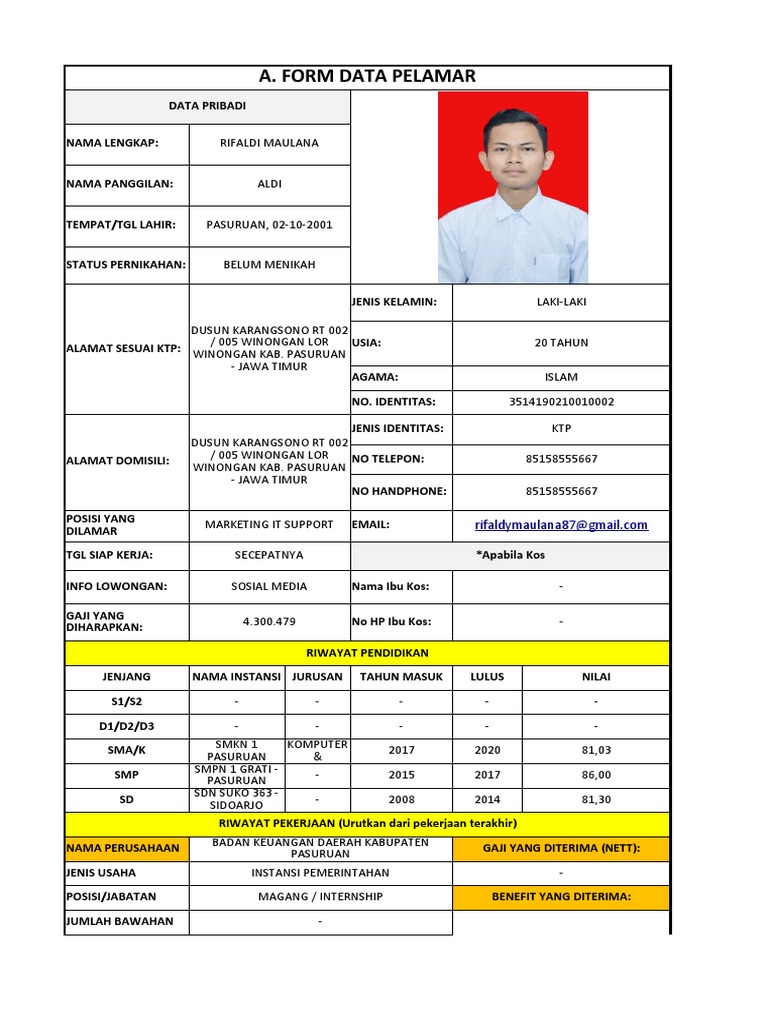 Formulir Data Pelamar Kerja | PDF