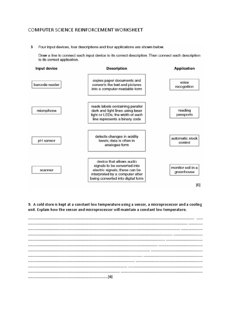 Computer Science Reinforcement Worksheet | PDF | Applied And ...
