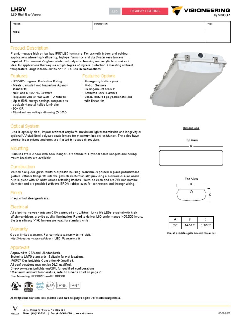 LHBV Spec Sheet | PDF | Lighting | Building Engineering