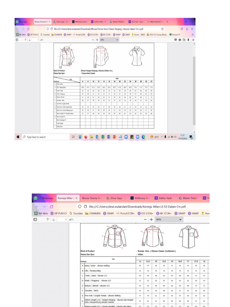 Daftar & Acuan Ukuran Seragam Site Palembang | PDF