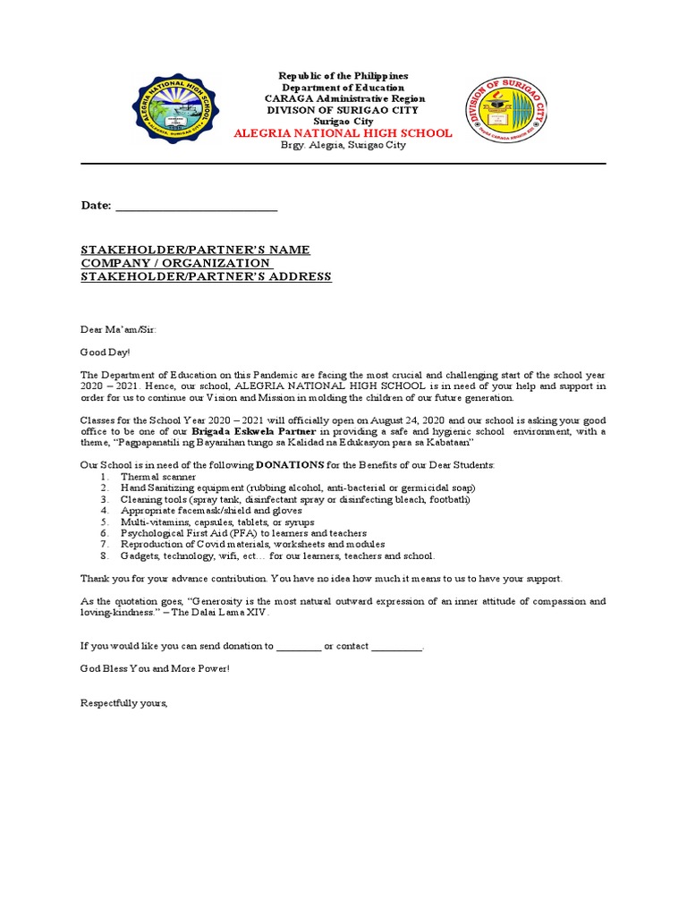 Brigada Eskwela Plan Sample