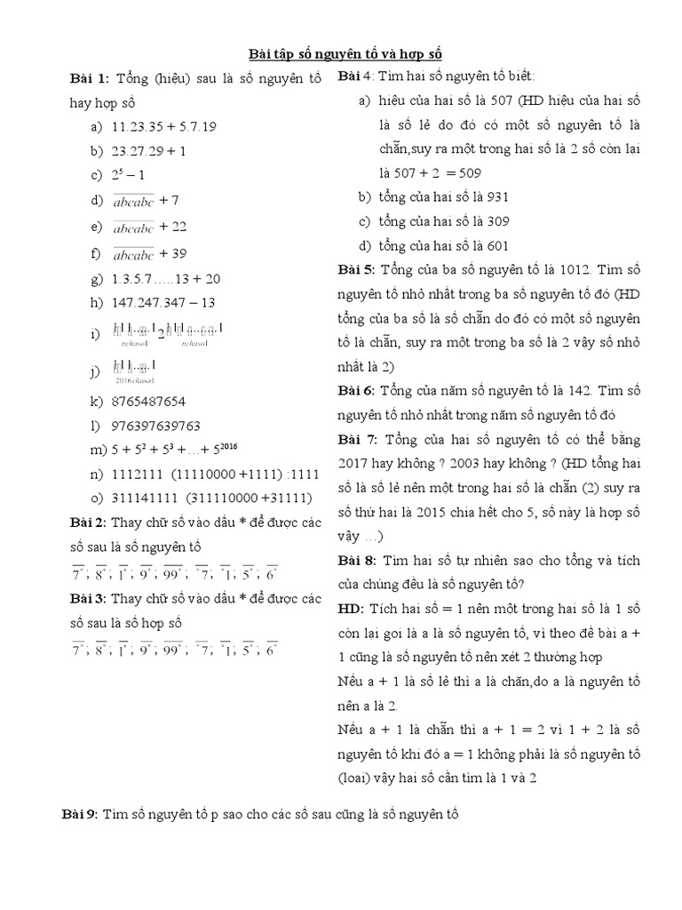 Bai Tap Ve So Nguyen To Va Hop So | PDF