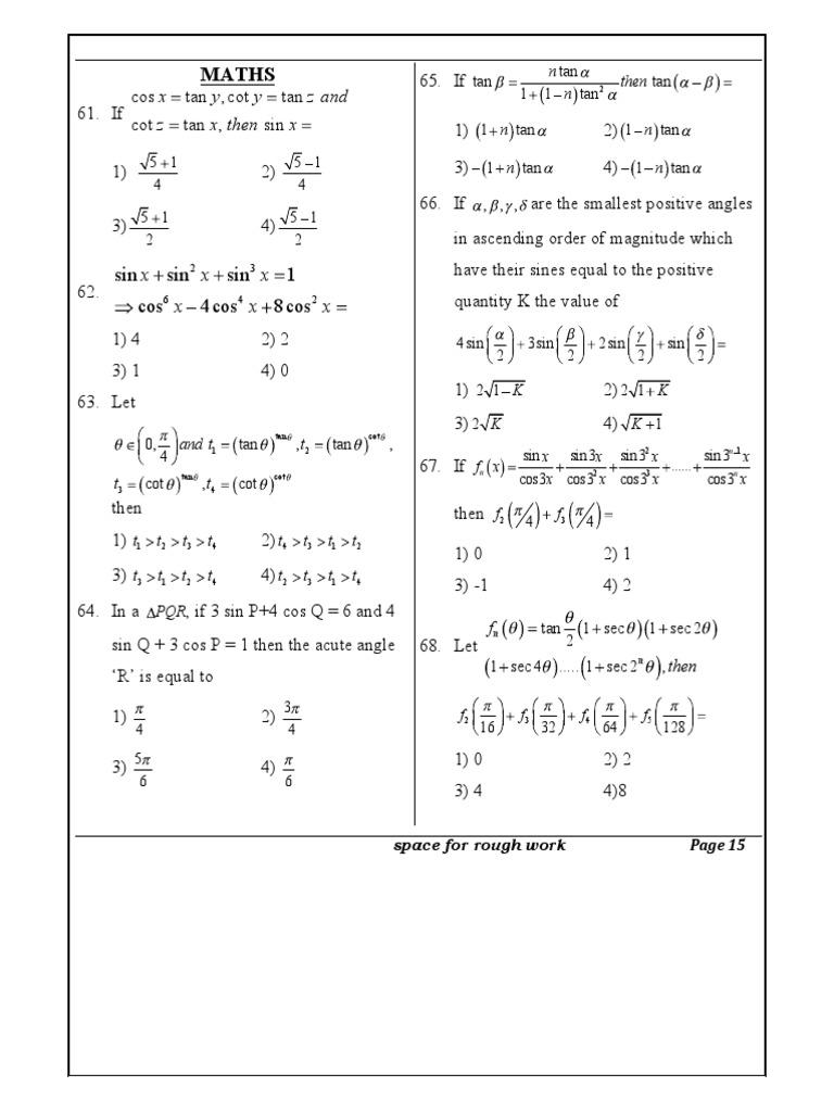 Iit Jee Mains Paper 1-15-18 | PDF | Geometry | Mathematical Relations